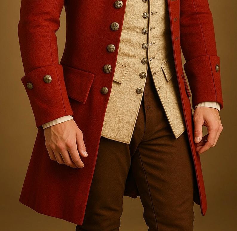 Piratenjurk heren Victoriaanse steampunk rode wollen trenchcoat ...