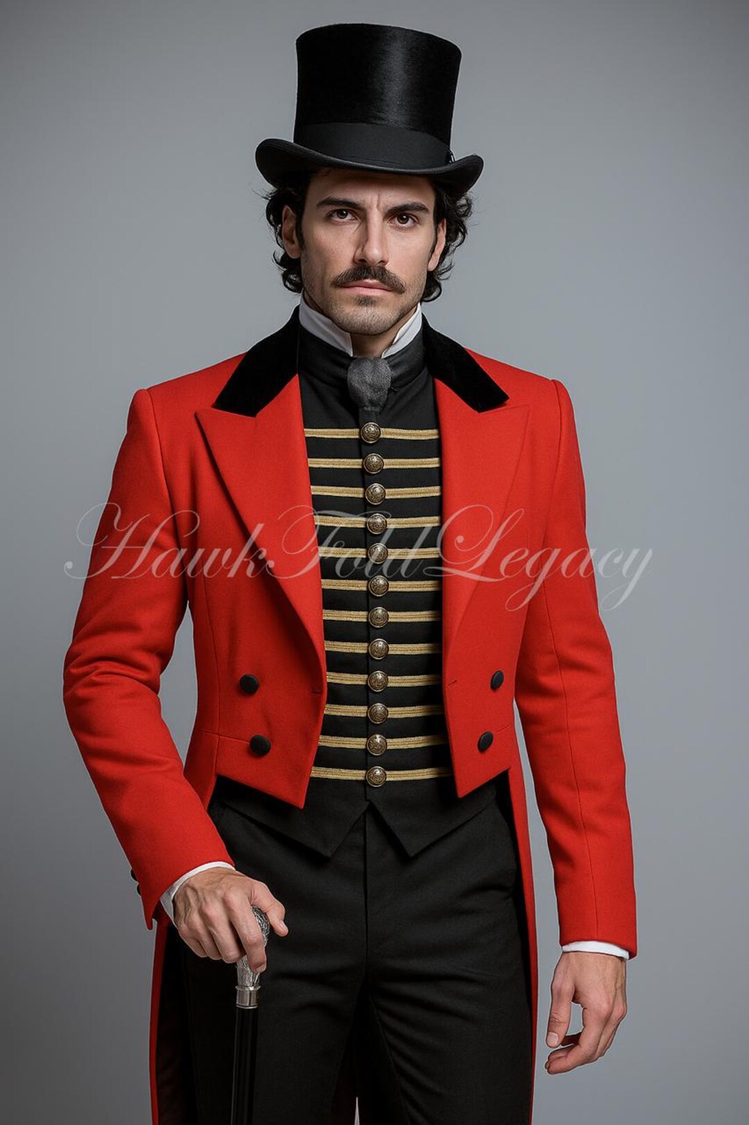 Men's Victorian Braided Mr P.T Barnum Ringmaster Wool Regency Tailcoat ...
