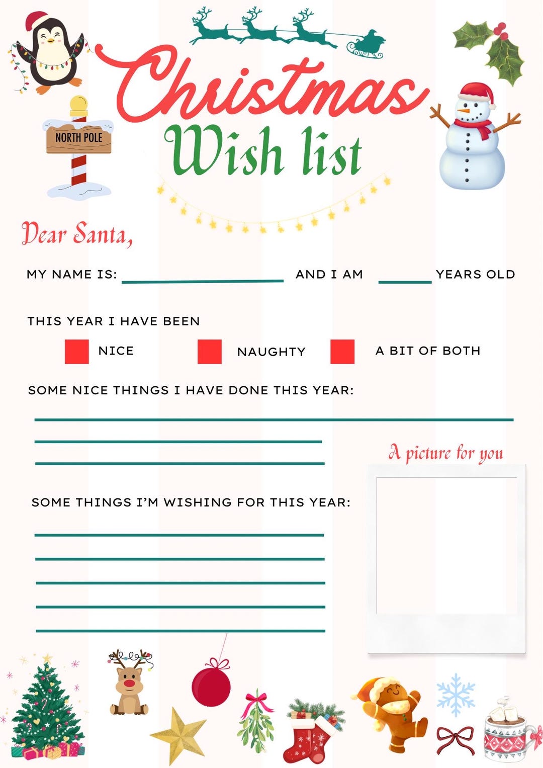 Christmas Wish List Printable, Letter to Santa, Christmas Activity ...