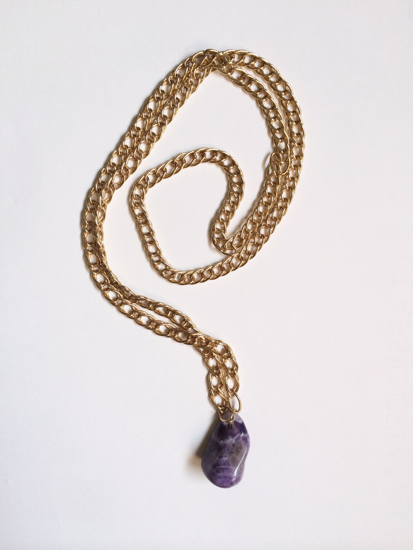 Amethyst Pendant Necklace, Wrap Around Gold Chain - Etsy