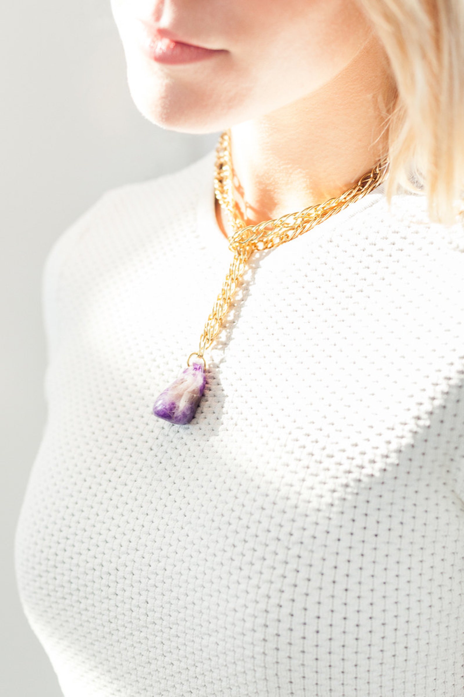 Amethyst Pendant Necklace, Wrap Around Gold Chain - Etsy
