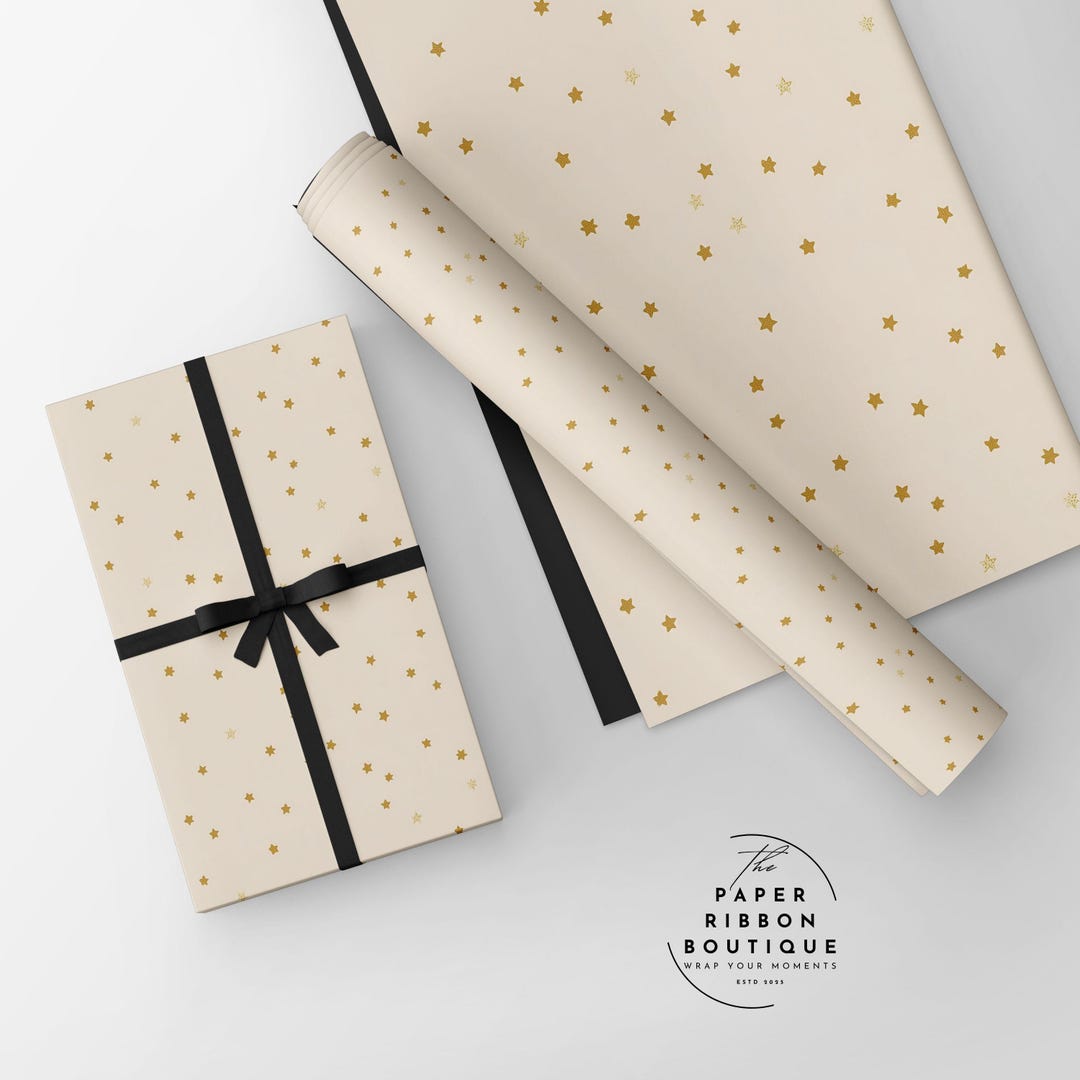 Beige Star Christmas Wrapping Paper, Festive Kraft Xmas - Etsy