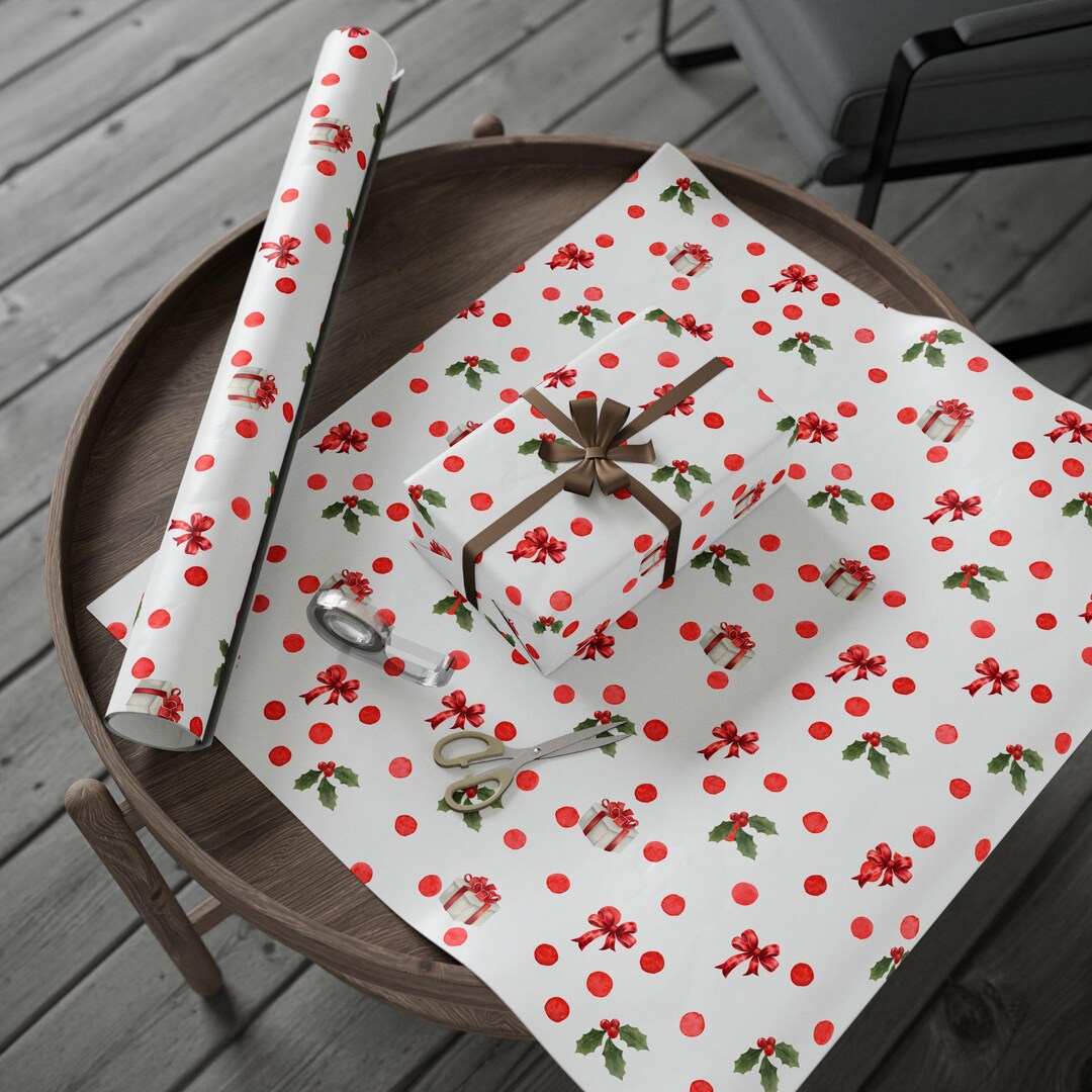 Red Spot Gift Illustration Wrapping Paper | Festive Holiday Wrap - Etsy