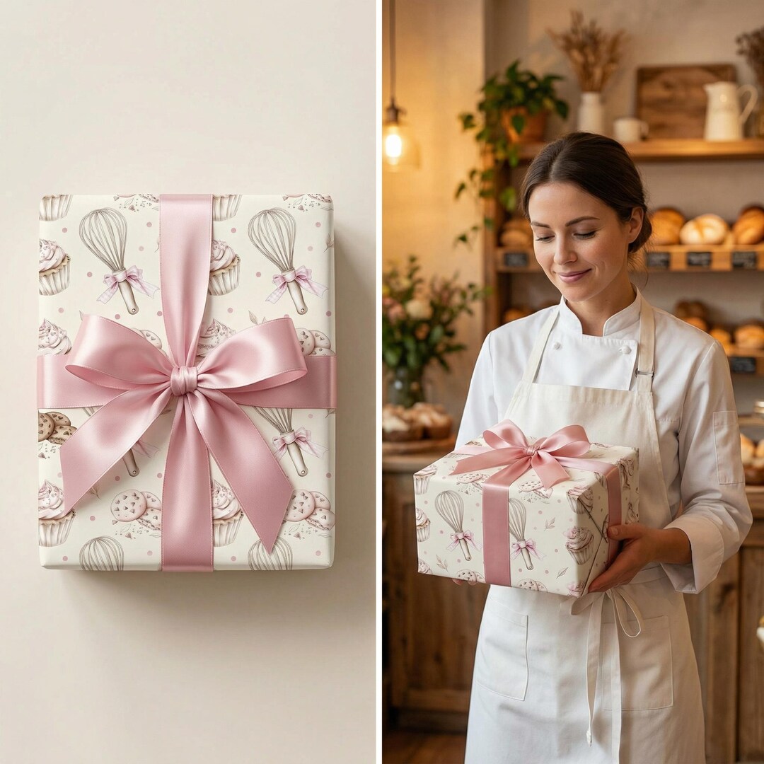 Bakery Style Gift Wrapping Paper With Cakes - Ideal for Confectioner ...