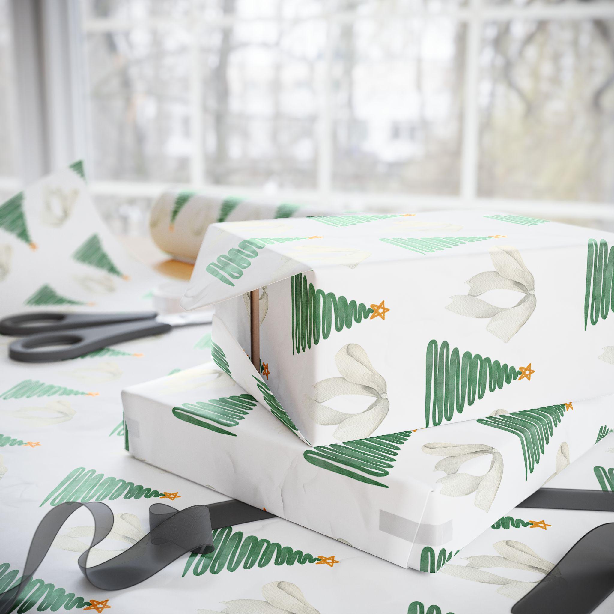 Christmas Wrapping Paper With Trees and Bows - Etsy