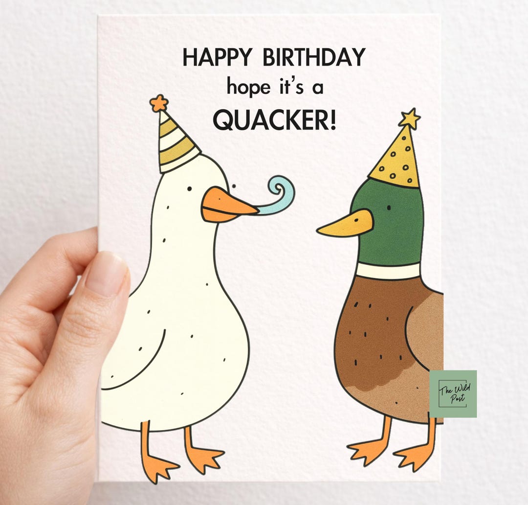 Funny Duck Birthday Card: Quacker Greeting Card, Cute Duck Animal Gift ...