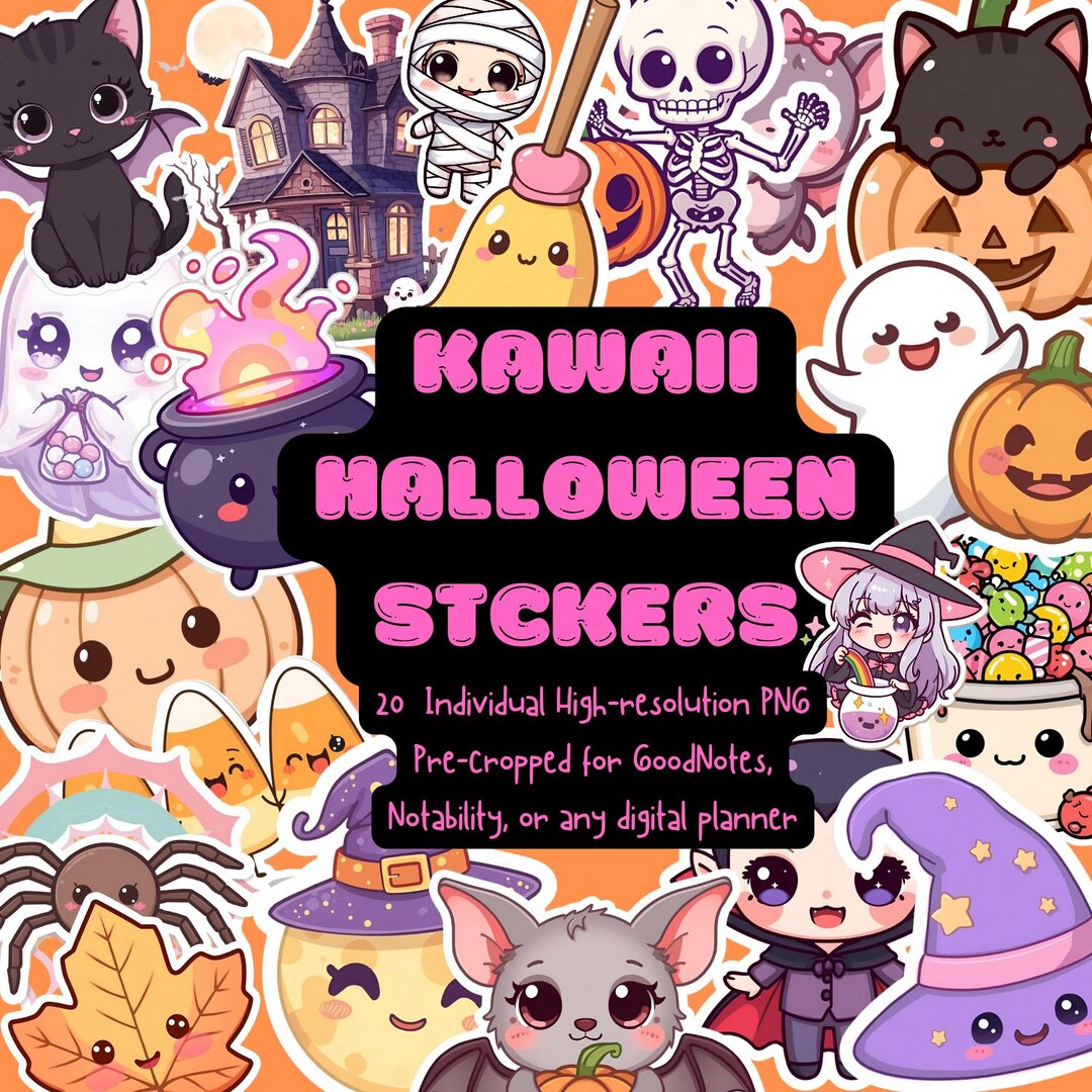 Kawaii Halloween Digital Stickers | Cute Goodnotes Planner Stickers ...