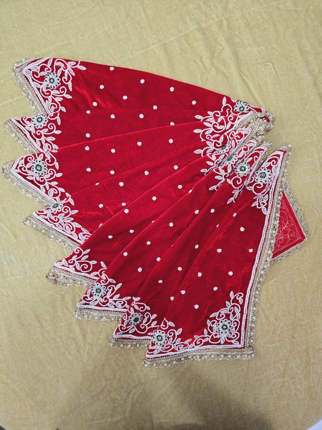 Red Velvet Embroidered Shawl | Hindu Deity Puja, Mandir Decor | Radha ...