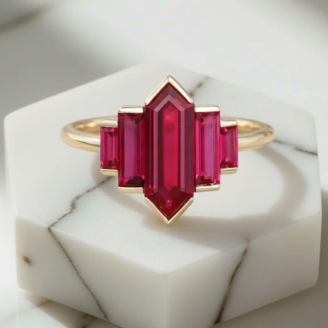 Ruby Dainty Hexagon Stacking Ring, Gold Minimalist Simple Ruby Ring ...