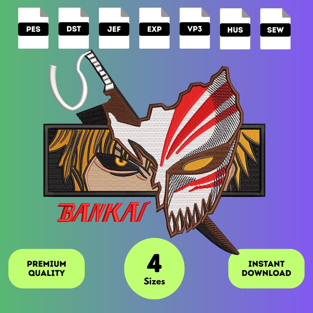 Bankai Anime Embroidery Design – Hollow Mask Manga Machine Embroidery ...