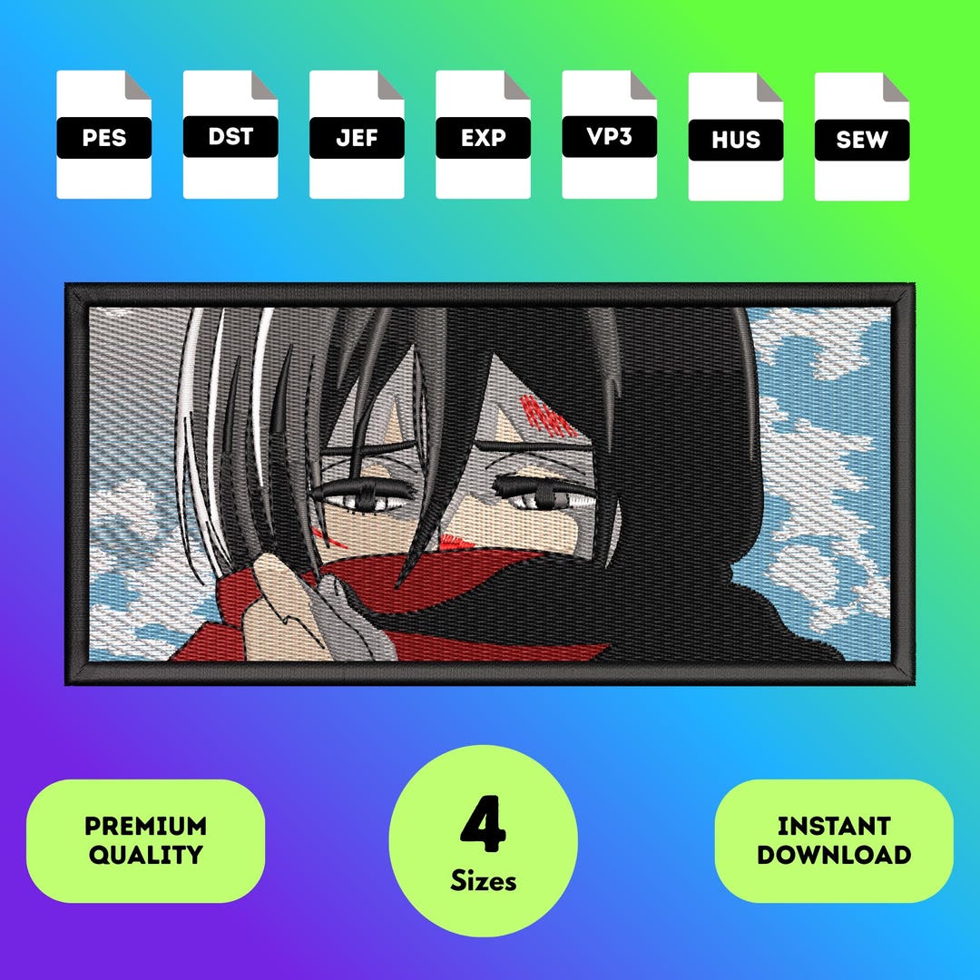 Mikasa Ackerman Embroidery Design – Attack on Titan Anime Machine ...