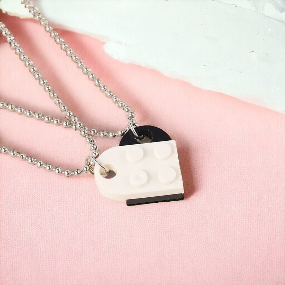 2 Pcs/set Heart Brick Block Couple Necklace, Brick Love Heart Couple ...
