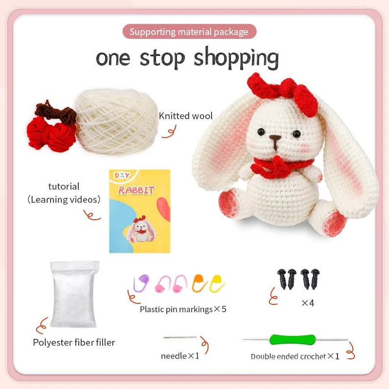 Cute Bunny Crochet Kit, DIY Bunny Crochet Kit, Rabbit Crochet Knitting ...
