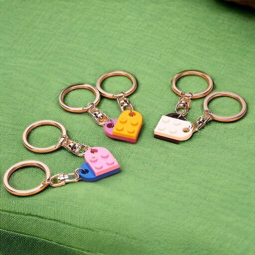 1 Pair Matching Brick Block Love Heart Keychain, Heart Brick Couples ...