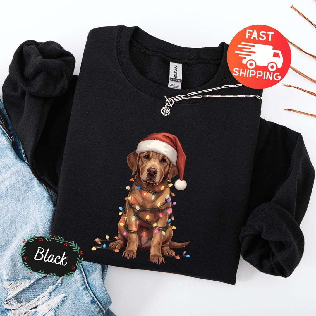 Christmas Chocolate Labrador Sweatshirt | Christmas Lights Dog Tee ...