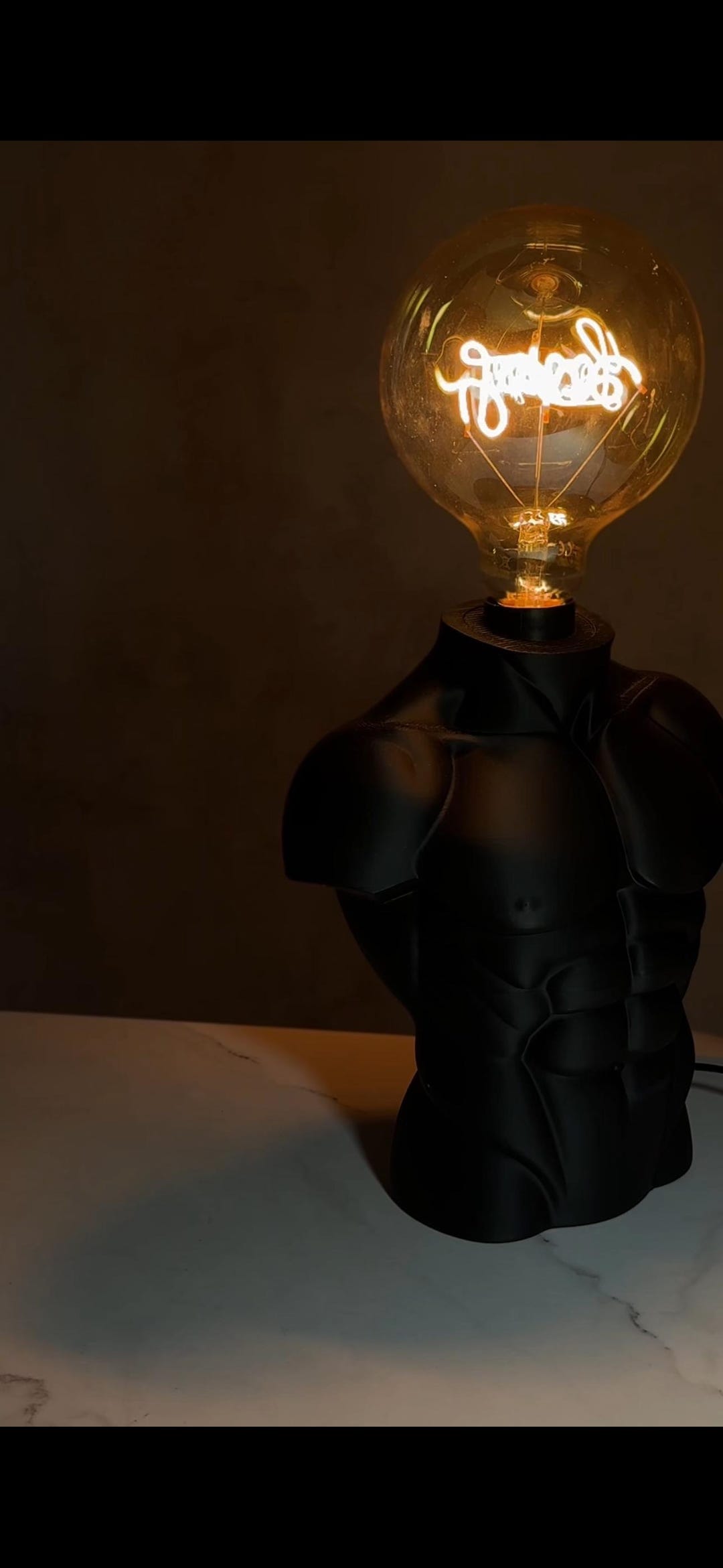 Male Torso Lamp With Edison Bulb. Modern Table Lamp .eco Plastic E27 ...