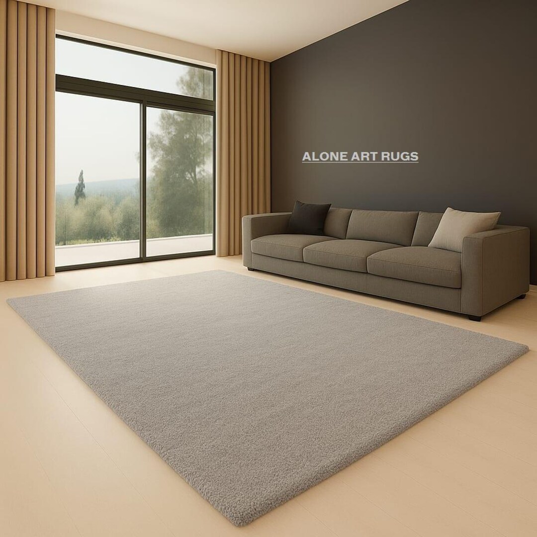 Hand Tufted Rug Solid Timber Wolf Wool Area Rugs for Livingroom Bedroom ...