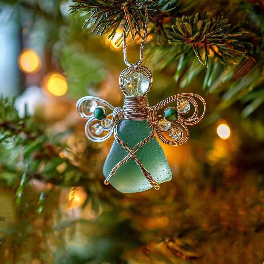 Handmade Sea Glass Angel Ornament - Christmas Decor, Coastal Holiday ...
