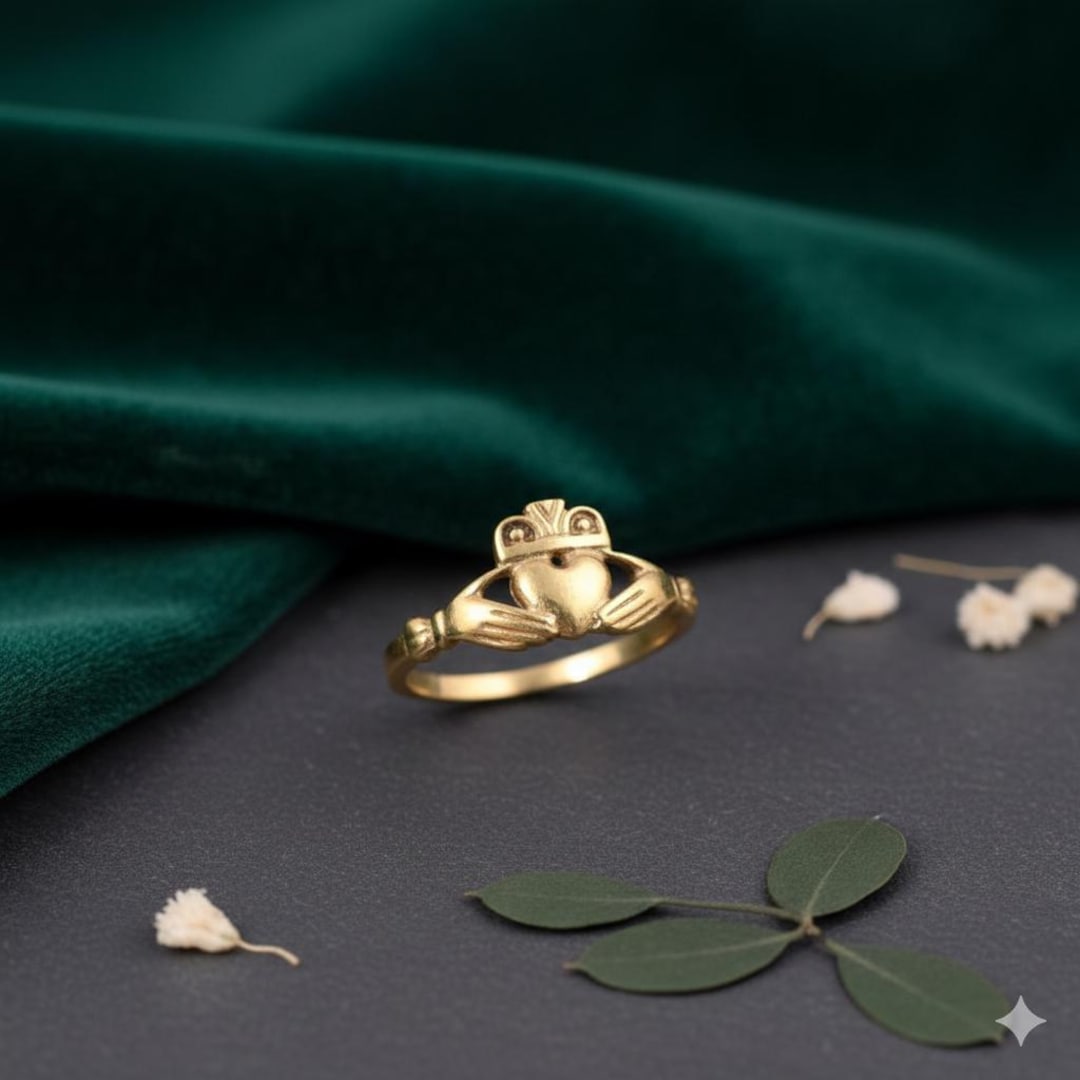 Gold Claddagh Ring – Irish Heart, Crown & Hands Symbol Jewelry for Love ...