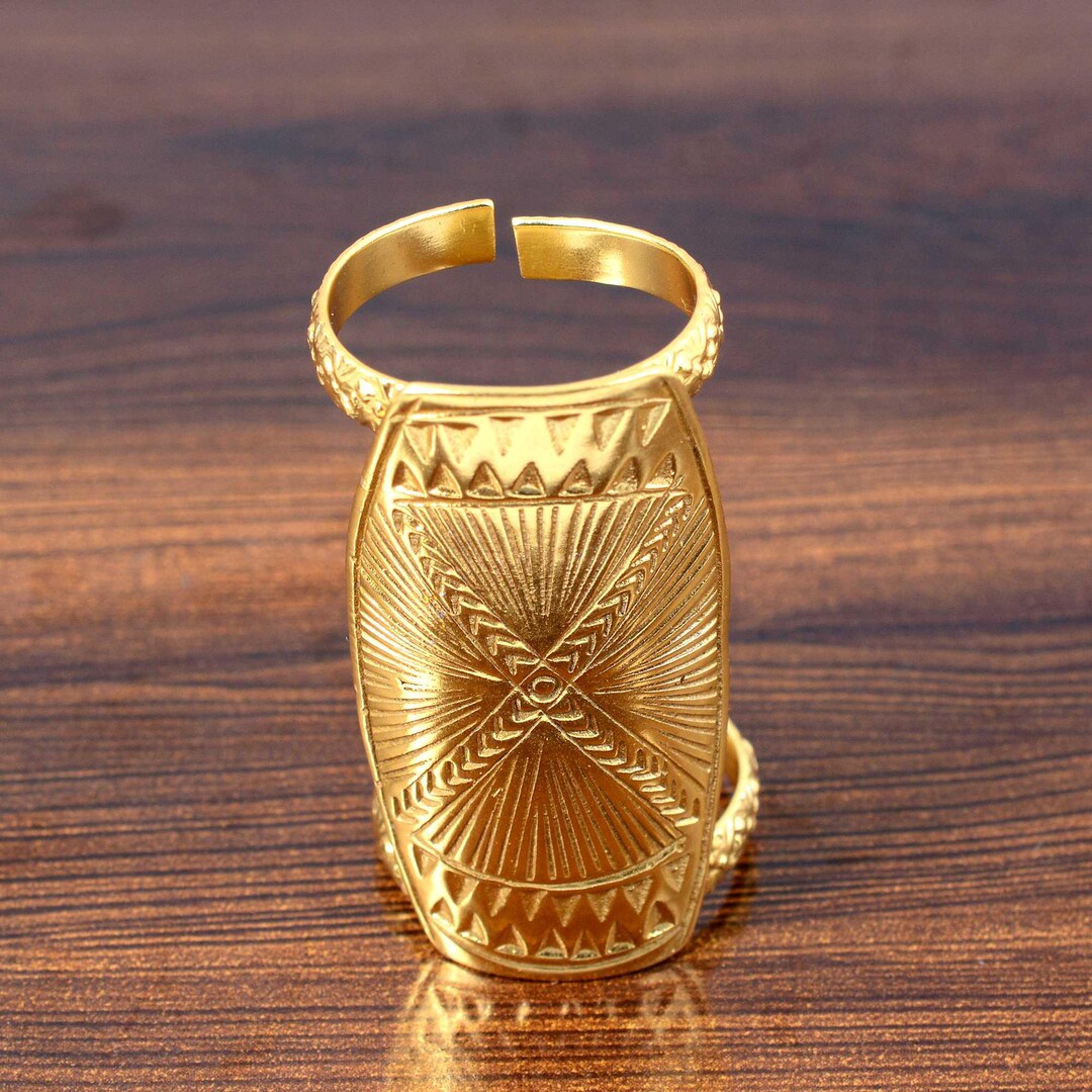 Adjustable Gold Arthritis Ring for Pain Relief – Wide Tribal Shield ...