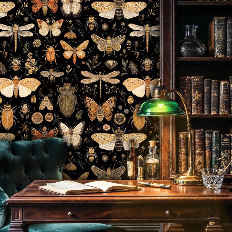 Vintage Dark Butterfly Wallpaper: Victorian Entomology Golden Insect ...