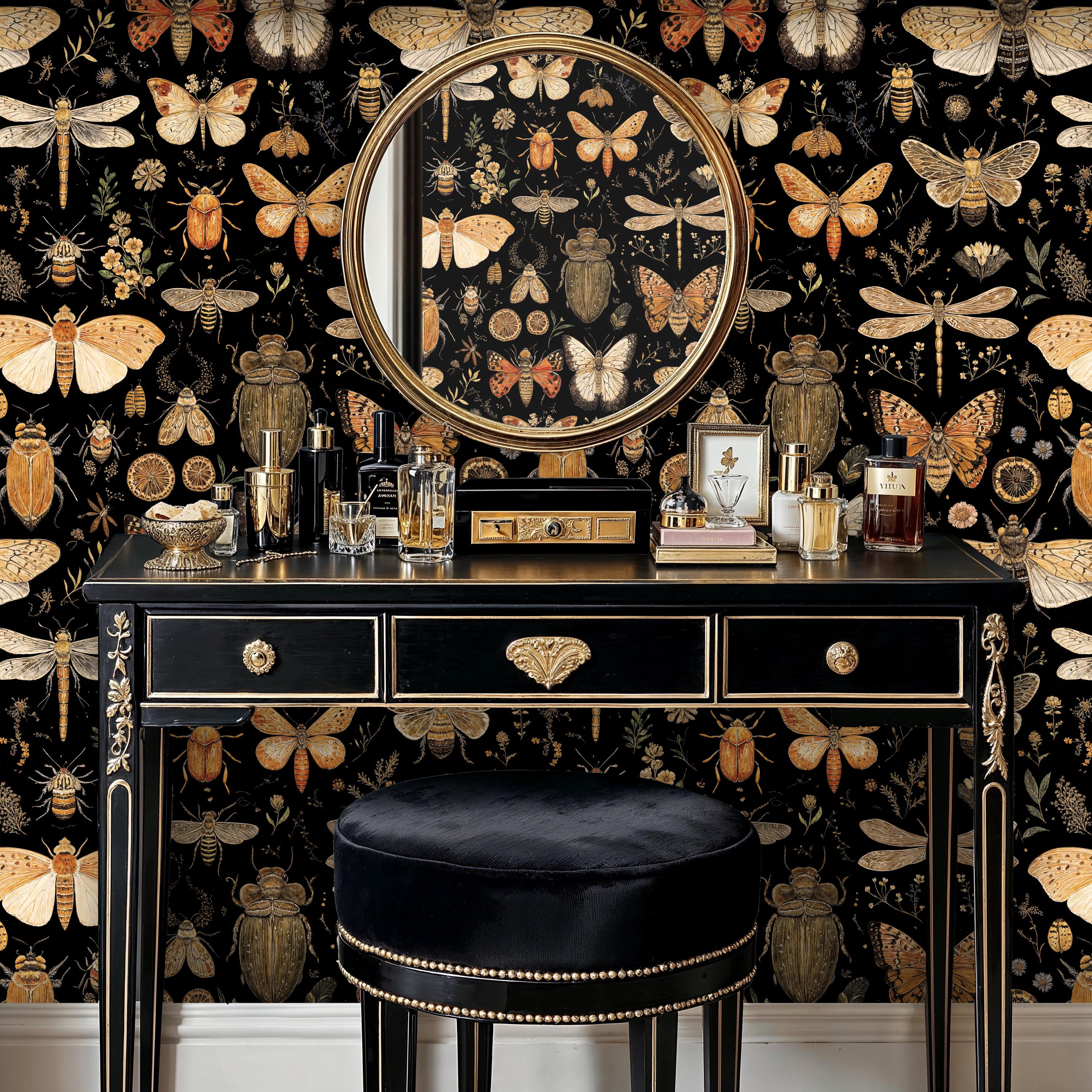 Vintage Dark Butterfly Wallpaper: Victorian Entomology Golden Insect ...