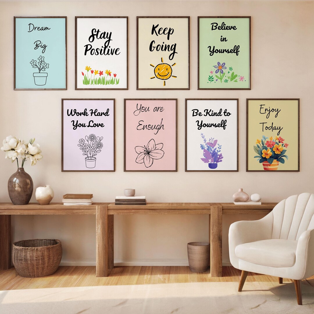 Pastel Motivational Quote Poster Set, Positive Wall Art, Inspirational ...