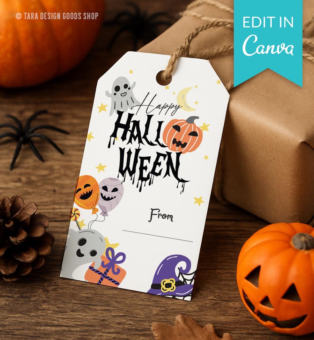 Customizable Halloween Gift Tags Ghost Treat Labels Editable Digital ...
