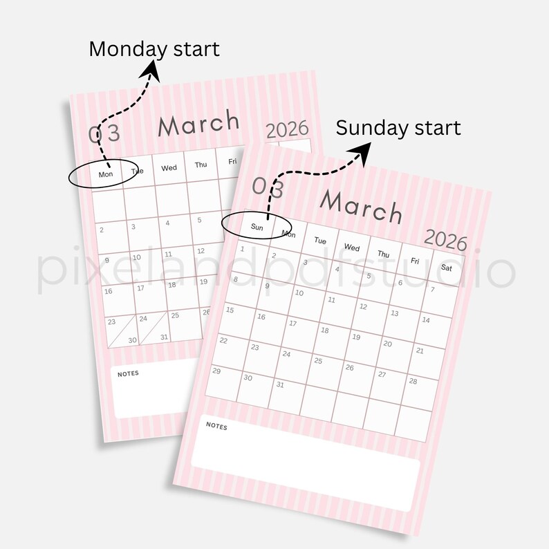2026 Printable Monthly Calendar | Minimalist Pink Portrait Planner | A4 ...