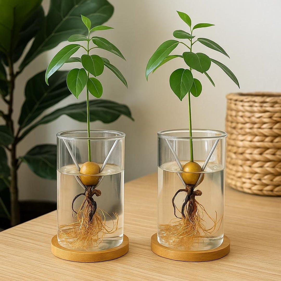 Avocado Seed Starter Set (2 Pack), Modern Hydroponic Glass Vases for ...