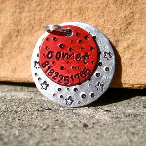 The Comet (#093) - Unique Handstamped Pet ID Tag Red Silver Aluminum ...
