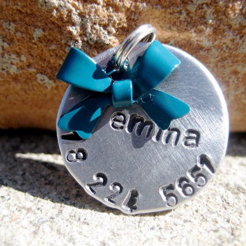 The Emma 007 Bow Pet ID Tag Small Dog Cat Feminine Unique - Etsy