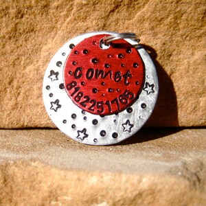 The Comet (#093) - Unique Handstamped Pet ID Tag Red Silver Aluminum ...