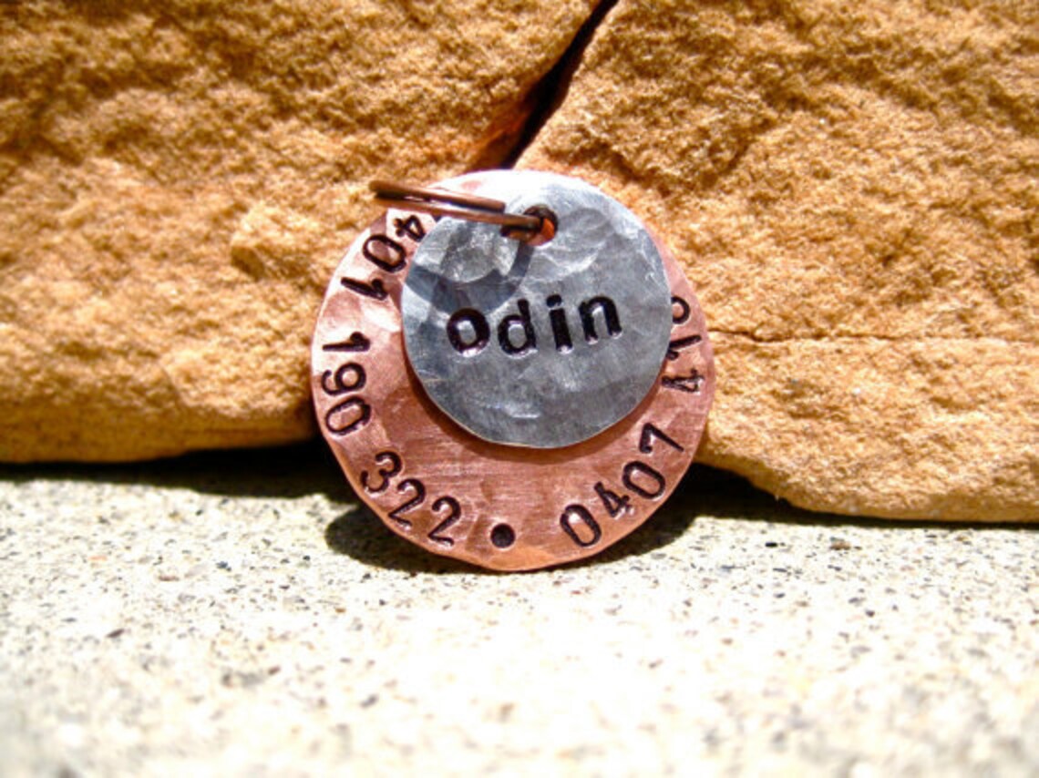 The Odin 039 Unique Handstamped Pet ID Tag Layered 2 Disc - Etsy