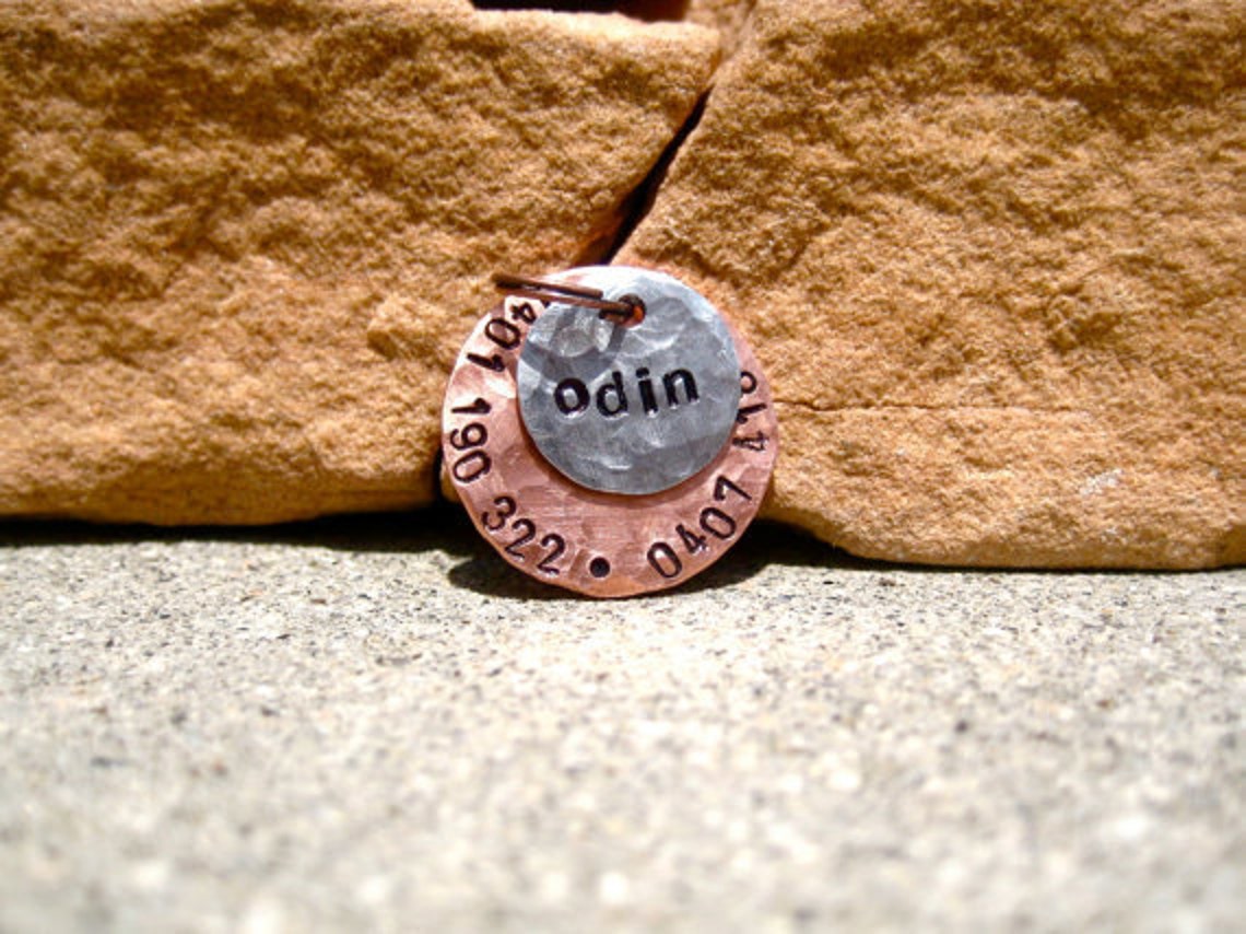 The Odin 039 Unique Handstamped Pet ID Tag Layered 2 Disc - Etsy
