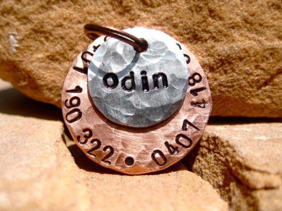 The Odin 039 Unique Handstamped Pet ID Tag Layered 2 Disc - Etsy