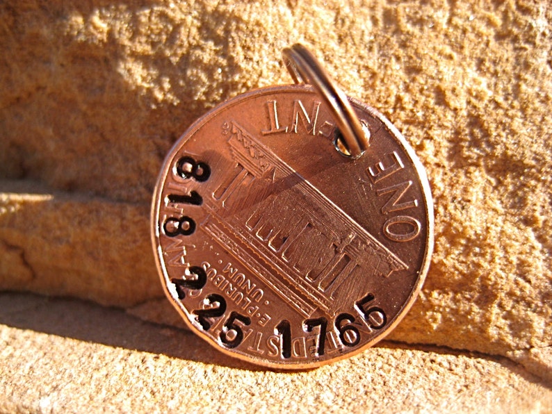 Lucky Penny 072 Unique Handstamped Pet ID Tag Copper Small - Etsy