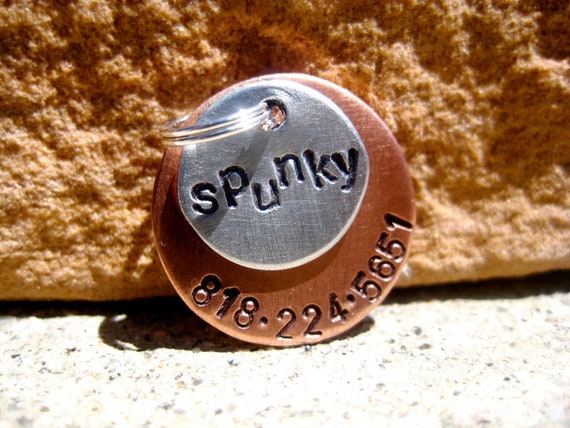 The Spunky 003 Unique Handstamped Pet ID Tag Layered 2 | Etsy