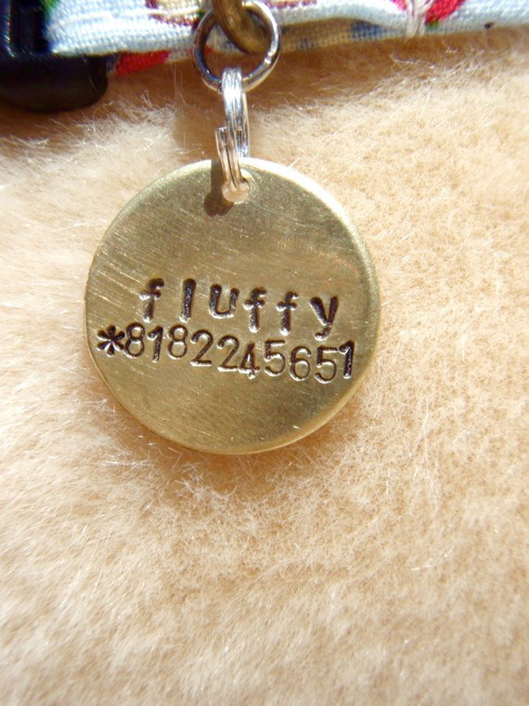 The Fluffy (#012) - Unique Handstamped Pet ID Tag Brass Small Dog Cat ...