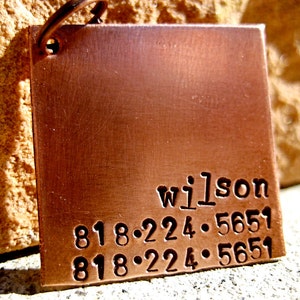 The Wilson Unique Pet ID Tag 2 Numbers Copper Square Dogs - Etsy