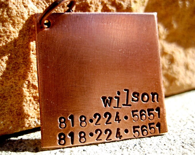 The Wilson Unique Pet ID Tag 2 Numbers Copper Square Dogs Handstamped ...