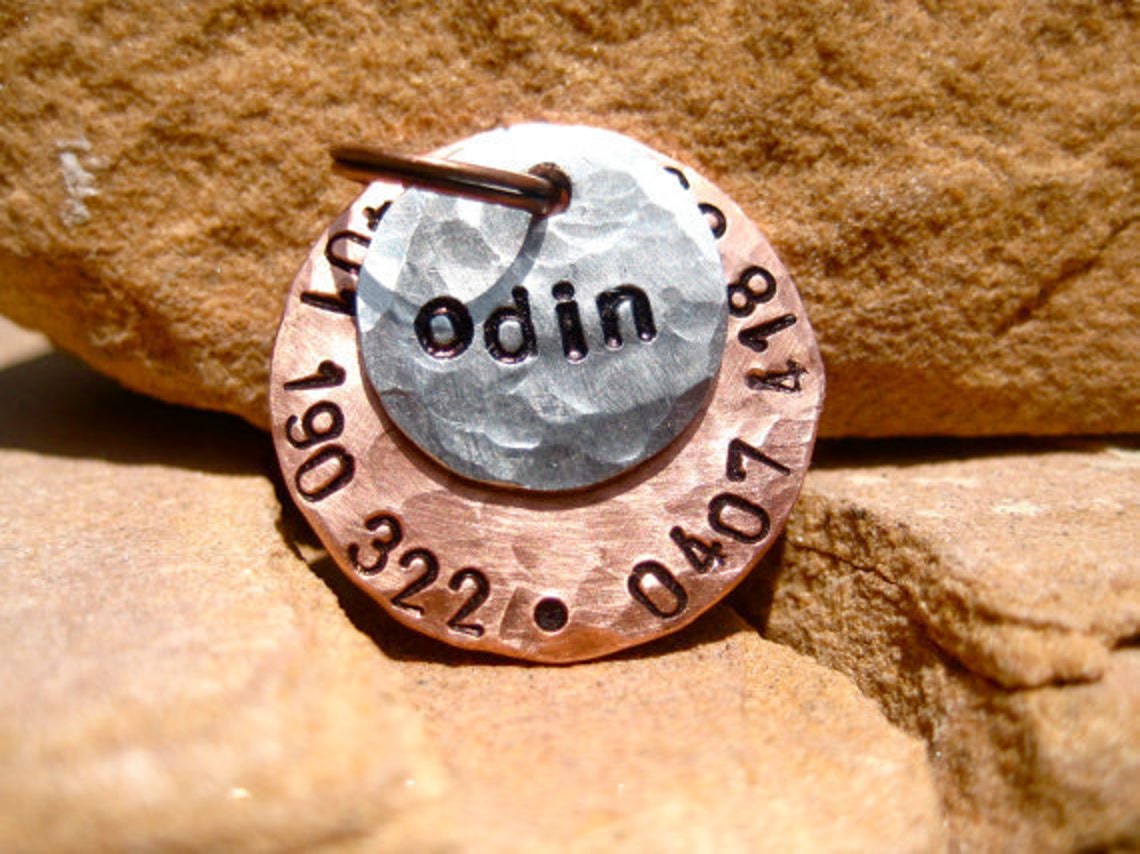 The Odin 039 Unique Handstamped Pet ID Tag Layered 2 Disc - Etsy