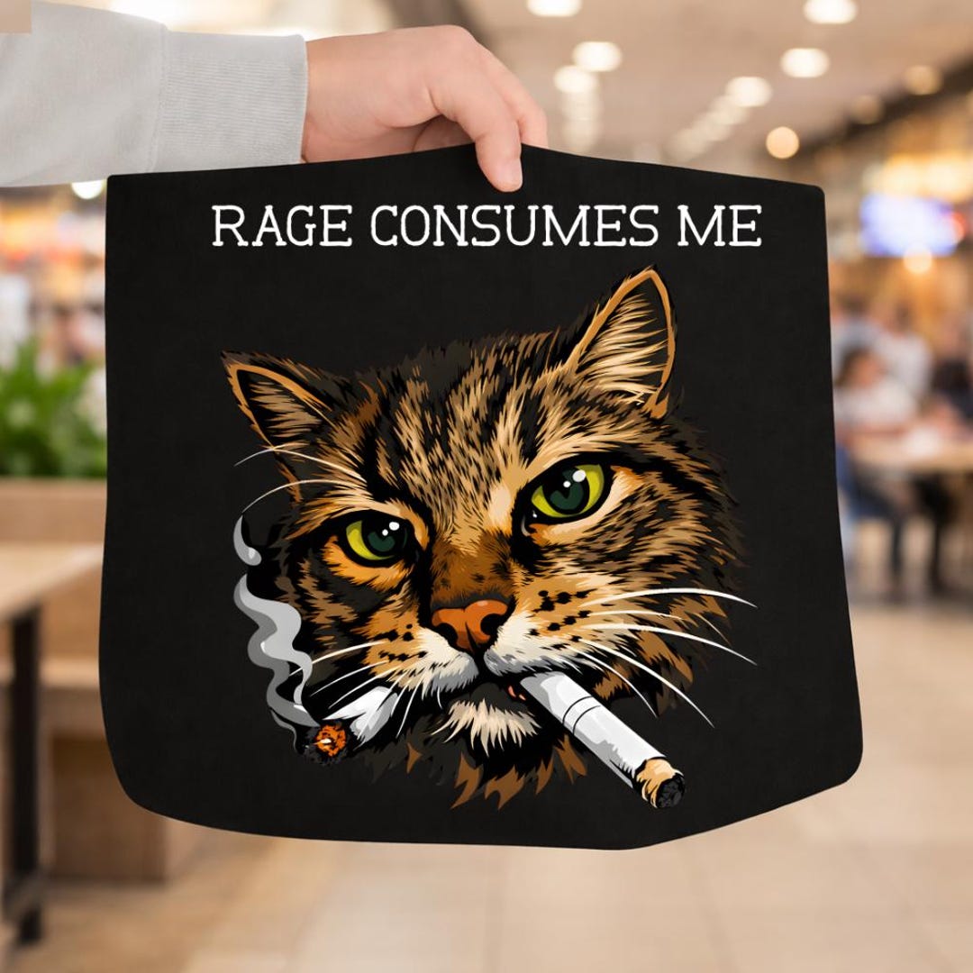 Rage Consumes Me Cat PNG, Angry Smoking Cat Art, Funny Dark Humor Cat ...