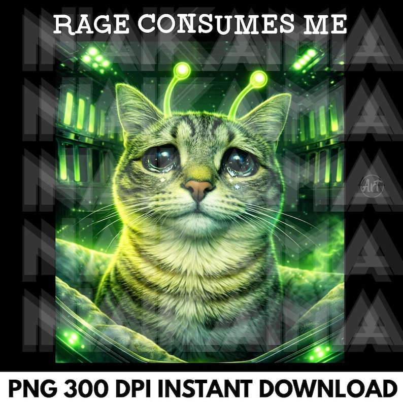 Rage Consumes Me Alien Cat PNG, Sad Eyes Sci Fi Cat Art, Emotional Meme ...