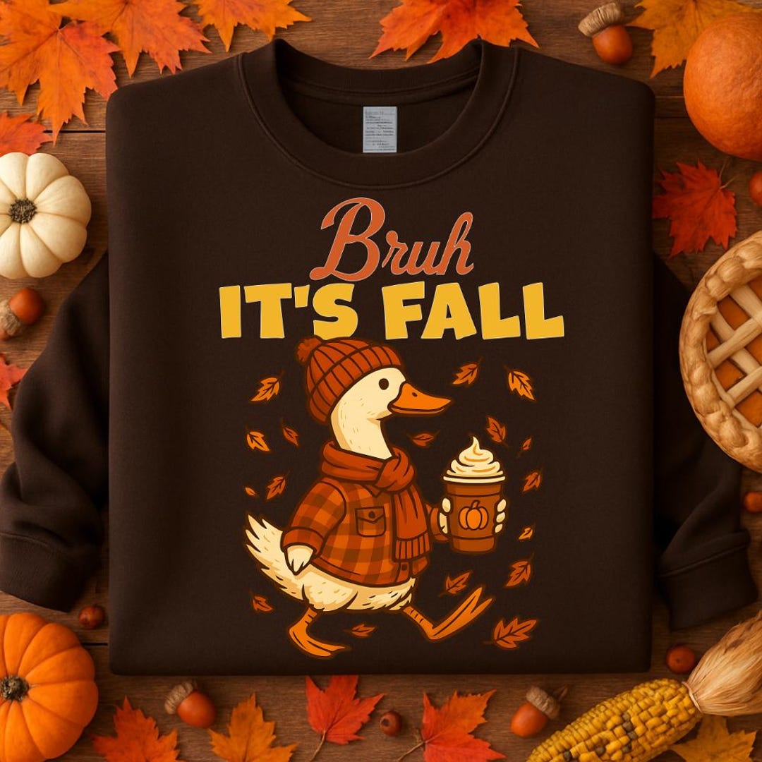 Bruh It’s Fall Goose PNG Cute Autumn Duck Coffee Plaid Shirt ...