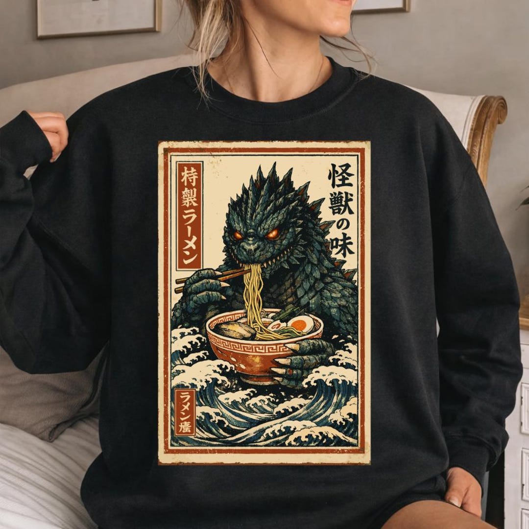 Kaiju Ramen Shirt PNG, Vintage Japanese Monster Eating Ramen Design ...