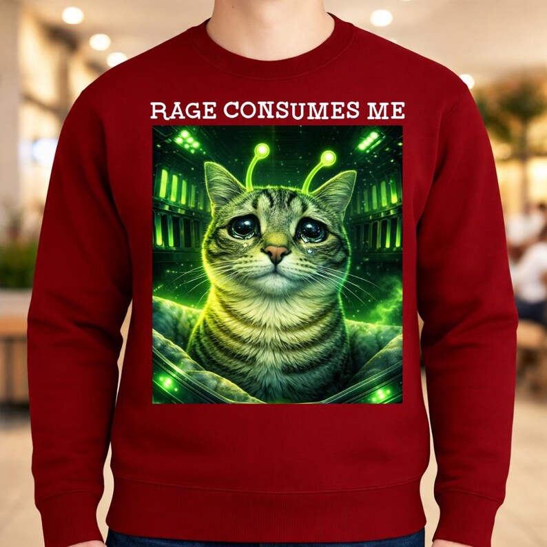 Rage Consumes Me Alien Cat PNG, Sad Eyes Sci Fi Cat Art, Emotional Meme ...