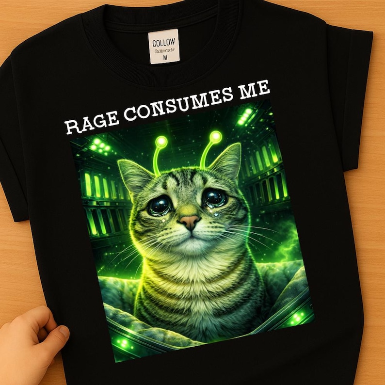 Rage Consumes Me Alien Cat PNG, Sad Eyes Sci Fi Cat Art, Emotional Meme ...