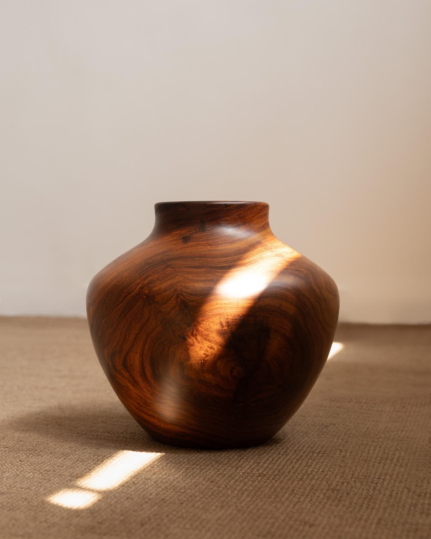 Walnut Wood Vase - Large Wooden Vase for Dried Flowers, Rustic Modern ...