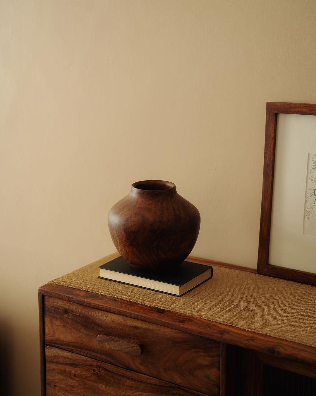 Walnut Wood Vase - Large Wooden Vase for Dried Flowers, Rustic Modern ...
